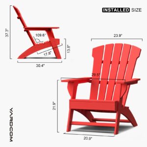 YARDCOM Adirondack Chair, 110°Ergonomics Plastic Extra Tall Adirondack Chairs, HDPE All-Weather Plastic Patio Outdoor Chair, High Foamed Polyethylene Fire Pit Chair(Red)