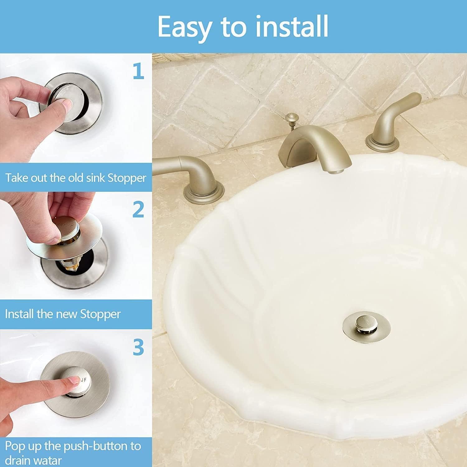 Fits Any 1.06” to 1.61” Wide tub Drain Stainless Steel Sink Cover, pop-up Universal Odor Resistant Sink Drain with Silicone Gasket Shower Cap 27-41mm/1.06-1.61inch (M3-Q2DM-FTCY)