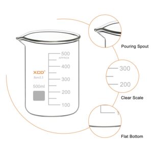 XCD Borosilicate Glass Beaker Set, Combo Pack Graduated Low Form Griffin Beakers in 5 Sizes (50ml, 100ml, 250ml, 500ml, 1000ml)