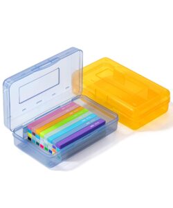 mr. pen- pencil box, 2 pack, assorted colors, crayon box, pencil boxes, pencil box, yellow & blue, plastic pencil box case, pencil case, crayon box, pencil case for kids