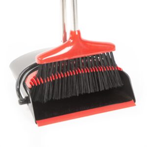 hub city industry heavy duty broom and dustpan combo set with commercial long handle for lobby, home, office, cleaning supplies, upright grips sweep set with broom for floor cleaning, red/black