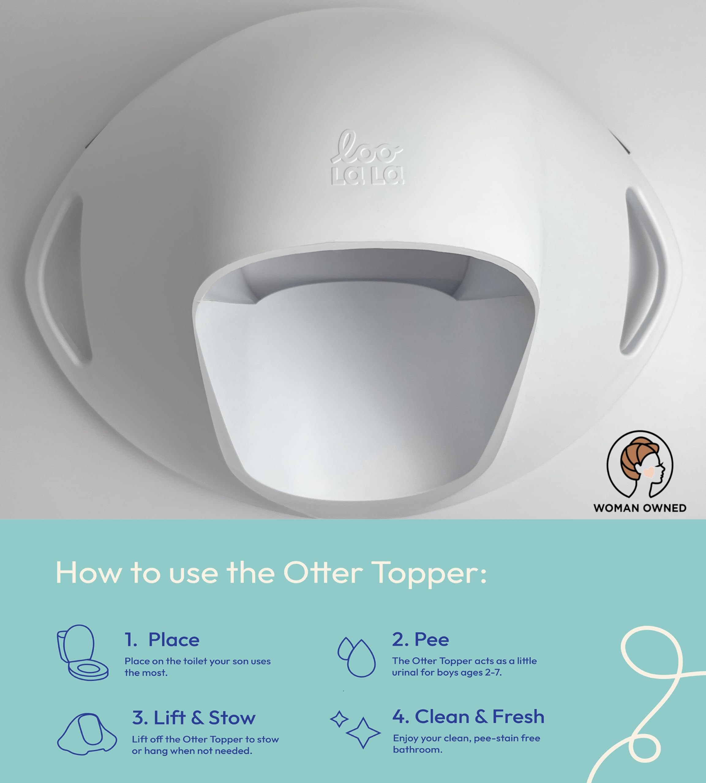 The Otter Topper | Urinal Adapter for Potty Training and Beyond, Easy-to-Clean, Made in USA, Age 2-7 Boys' Urinal Trainer with Sleek Design to Keep Kids' Bathroom Clean from Loo La La