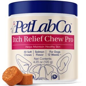 petlab co. salmon itch relief chew pro for dogs – omega 3 for dogs itch supplement - packed with beneficial fatty acids for healthy skin – seasonal allergies support