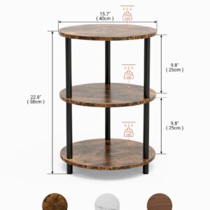 Frylr Round End Tables Living Room Set of 2 - Small Accent Table with Round Top for Stylish Bedside or Side Table Use in Small Spaces, Robust Metal Frame, Brown