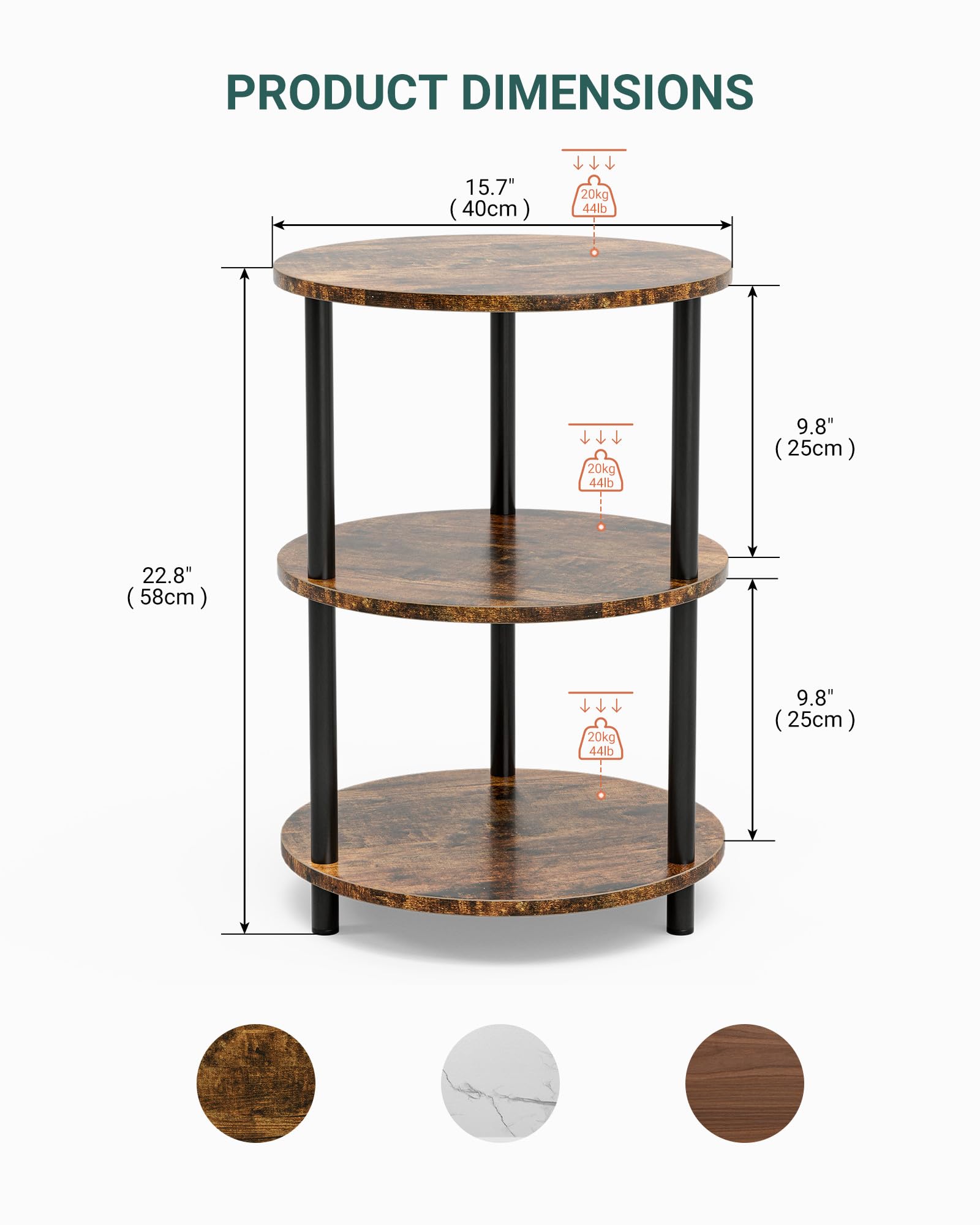 Frylr Round End Tables Living Room Set of 2 - Small Accent Table with Round Top for Stylish Bedside or Side Table Use in Small Spaces, Robust Metal Frame, Brown