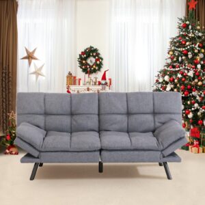 hcore convertible futon bed,gray fabric memory foam loveseat sofas, pure grey