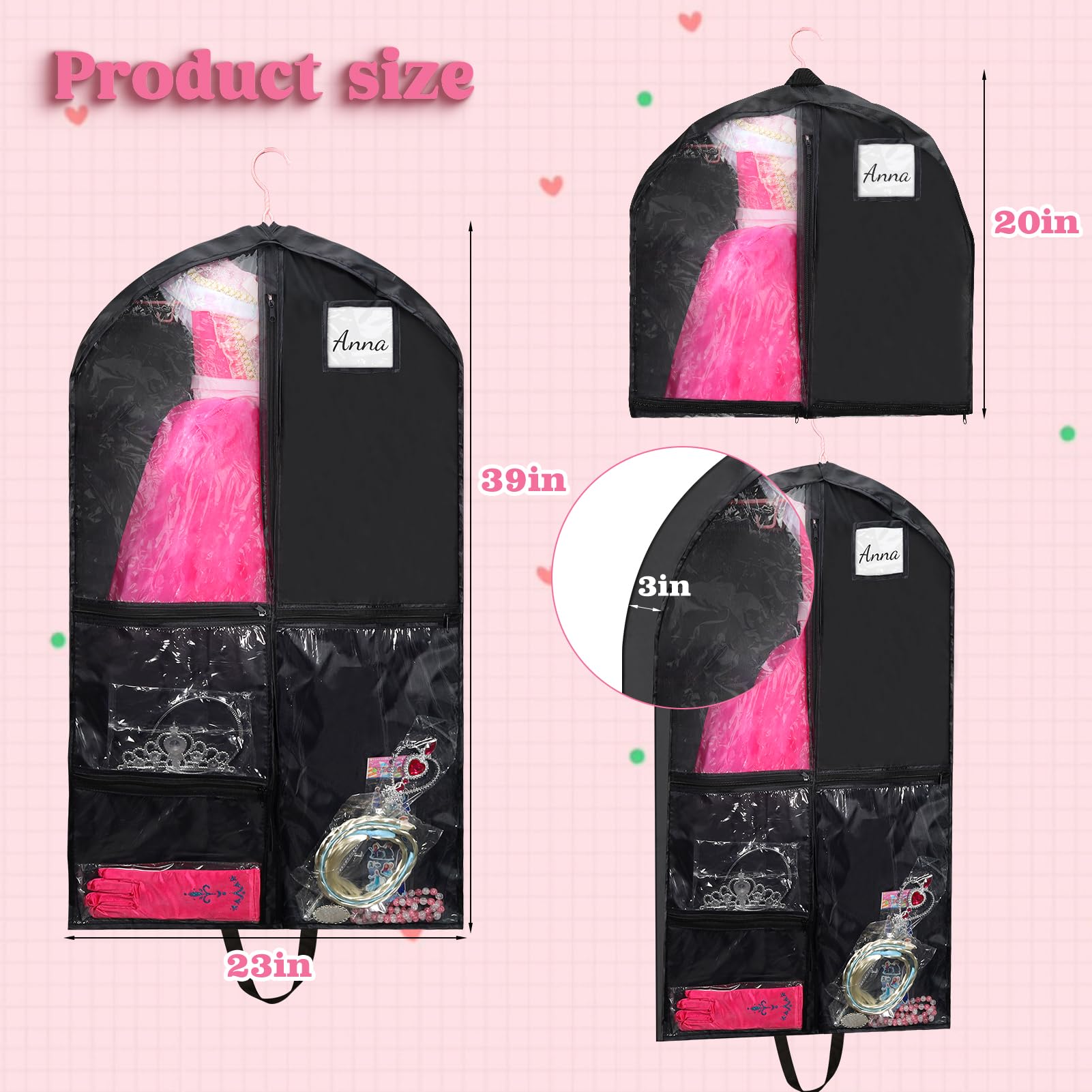 1 Pack Kids Garment Bags for Dance Costumes,Breathable Dance Costume Garment Bag for Competition,Waterproof Hanging Garment Bag 40 Inch Clothes Bag for Dance Costumes,Skating,Theatre