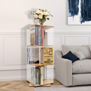 happcucoe 3 tier acrylic rotating bookshelf,360 revolving bookcase floor standing acrylic bookcase, swivel bookcase for study rooms, offices, classrooms