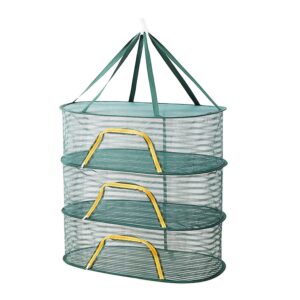 foldable drying net for vegetables, fish, and dehydrated goods, multi-tiered food drying net, versatile drying rack, windproof design, zipper closure for insect protection (dark green, triple layer)