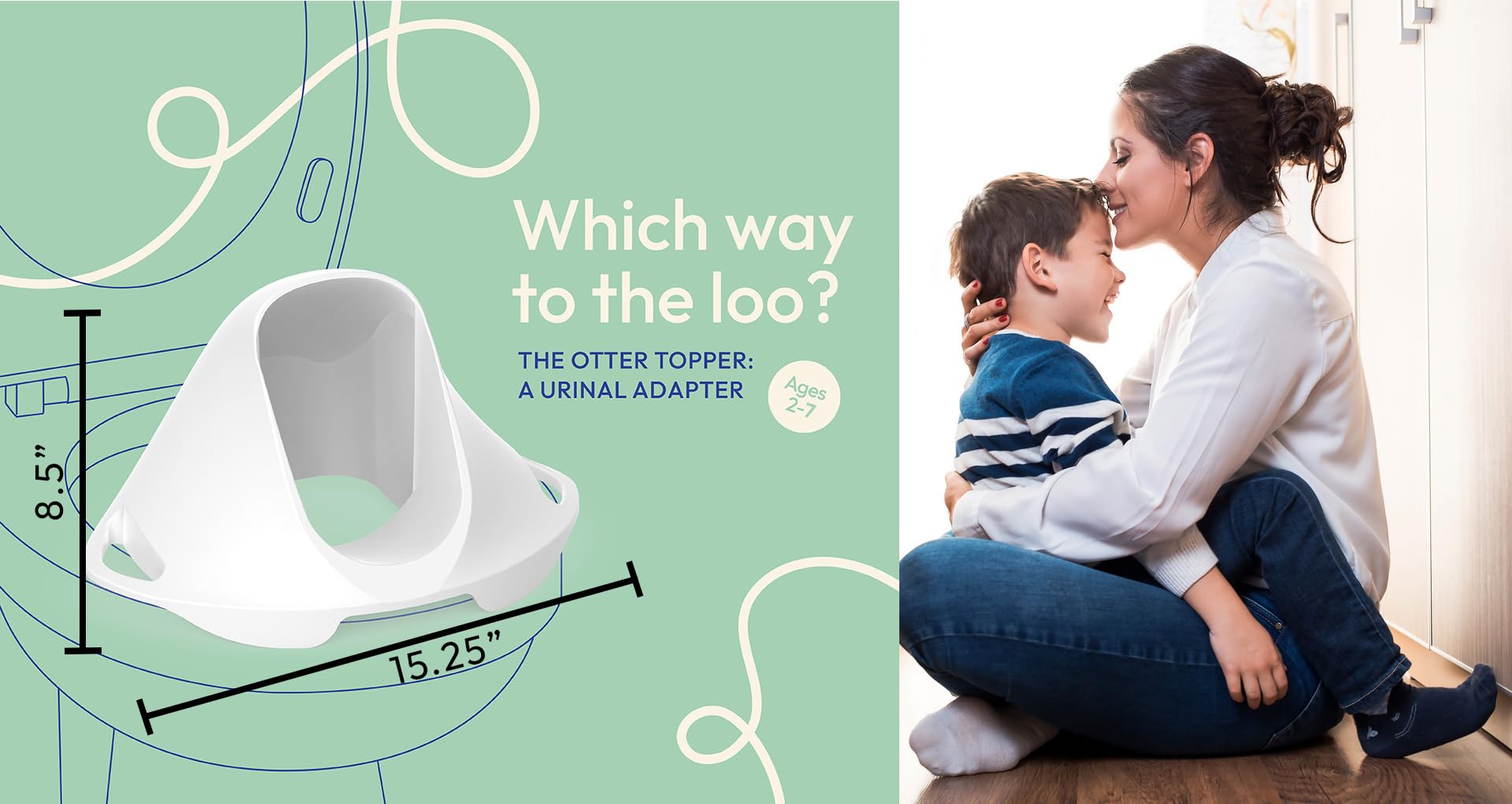 The Otter Topper | Urinal Adapter for Potty Training and Beyond, Easy-to-Clean, Made in USA, Age 2-7 Boys' Urinal Trainer with Sleek Design to Keep Kids' Bathroom Clean from Loo La La