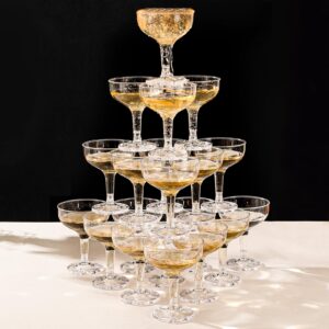 zomuia 50 pack acrylic champagne coupe glasses plastic champagne tower for party wedding martini cocktail glasses reusable champagne cups for wedding birthday party anniversary, 5oz