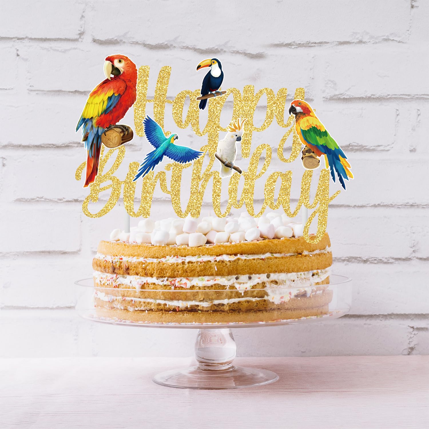 Parrot Birthday Cake Decoration Tropical Bird Birthday Cake Topper Parrot Happy Birthday Cake Pick Parrot Birthday Party Decoration for Birds Themed Baby Shower Supplies