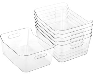 tiawudi 6 pack plastic storage bins, x-large pantry organizer, clear storage containers and organizer bins, multi-use bins for home, kitchen and cabinet