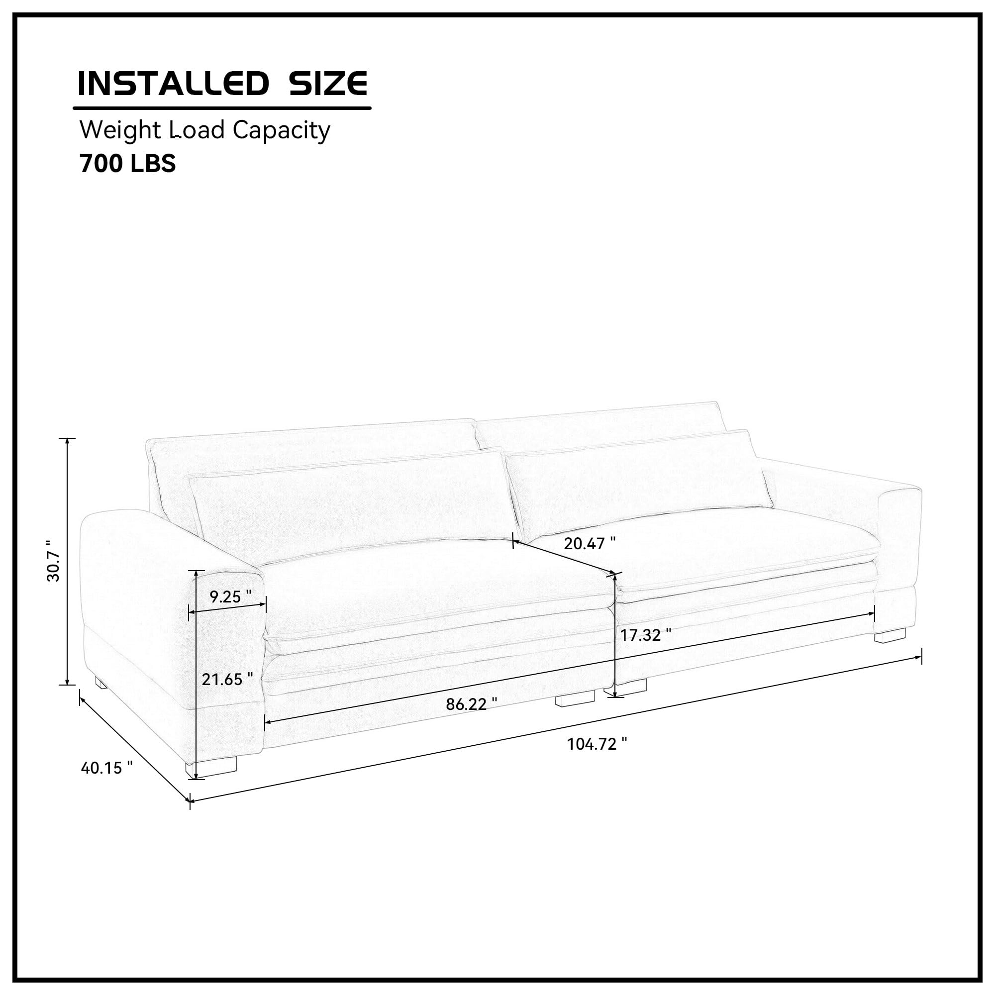 SCANORDIC 104.72" Modern Sofas Couches, Mid Century Modern Deep Seat Loveseat Sofas with Armrest Fit for Small Spaces, Dorm, Apart,Black