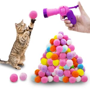 andiker cat toy balls set, 30pcs plush cat pom pom balls&a plastic launcher set for cat catch&fetch interactive cat toy with colorful&soft cat balls for indoor cats to keep fit (pink 100balls)