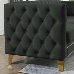 L Shaped Couches for Living Room, Modern Button Tufted Velvet Sofa Couch with Square Armrests Inlaid with Gold Nail Heads, Upholstered Corner Sofas for Living Room, Office, Apartment, Black