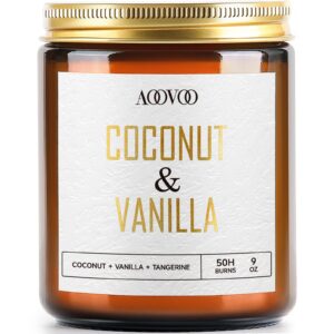 aoovoo vanilla coconut candle - vanilla candle, scented candles, soy candles, aromatherapy candle, soy wax candle, candle for home scented, 9oz