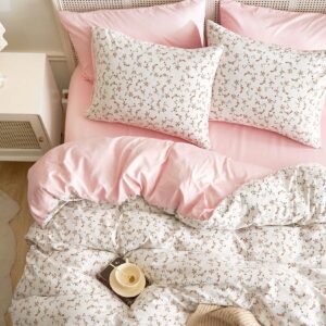 wake in cloud - floral comforter set, coquette cottagecore aesthetic cute flower pattern for women teen girls, soft lightweight dorm bedding, 3 piece, pink, twin/twin xl size