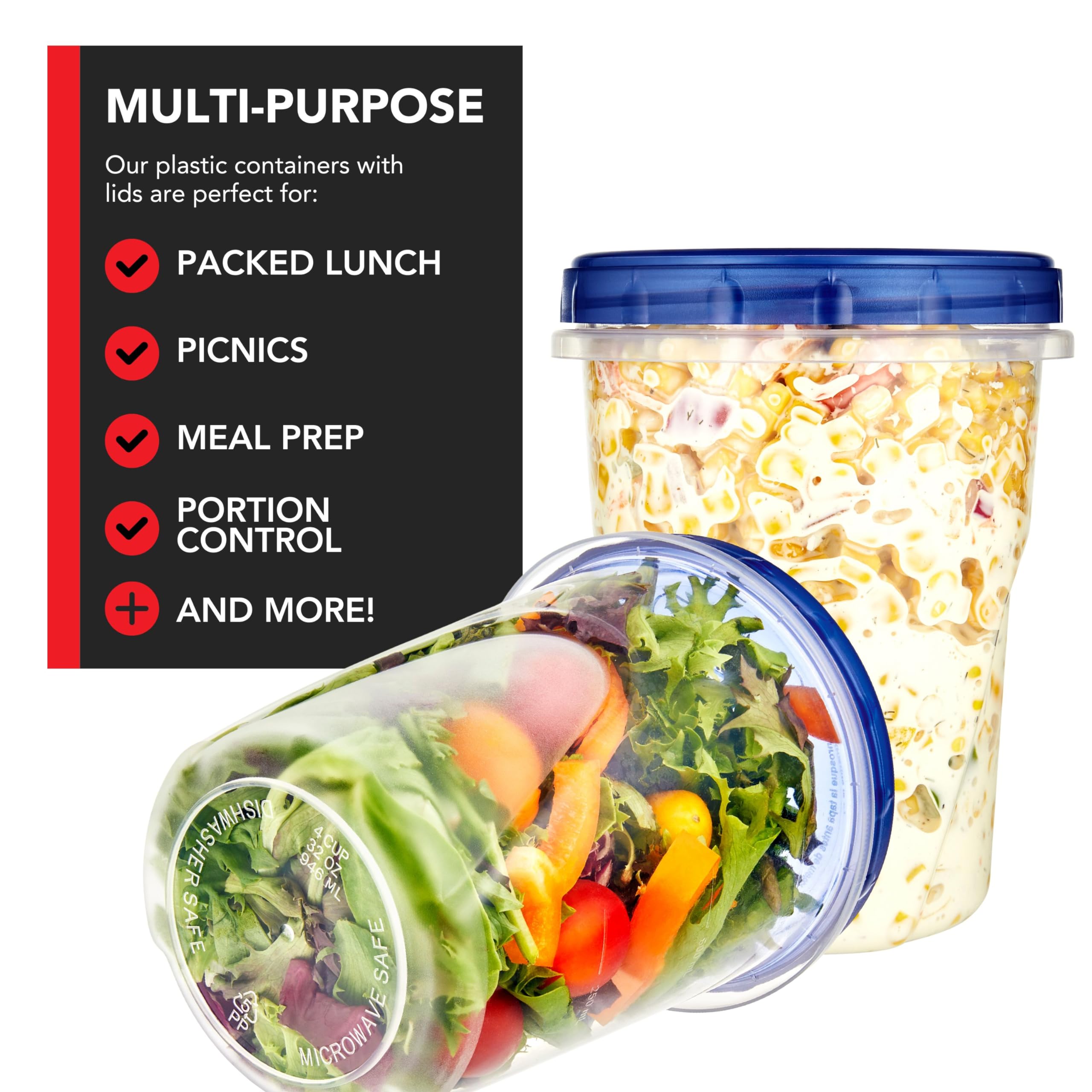 Stock Your Home 32oz Plastic Containers with Twist Top Lids (6 Pack), Quart Freezer Containers with Lids for Leftover Food, Airtight Reusable Soup Containers with Lids, Microwave and Dishwasher Safe