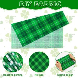 Whaline 12Pcs St. Patrick's Day Cotton Fabric Bundles Green Plaid Fat Quarters Buffalo Plaid Quilting Patchwork for Irish Holiday DIY Handmade Craft, 10 x 10 Inch