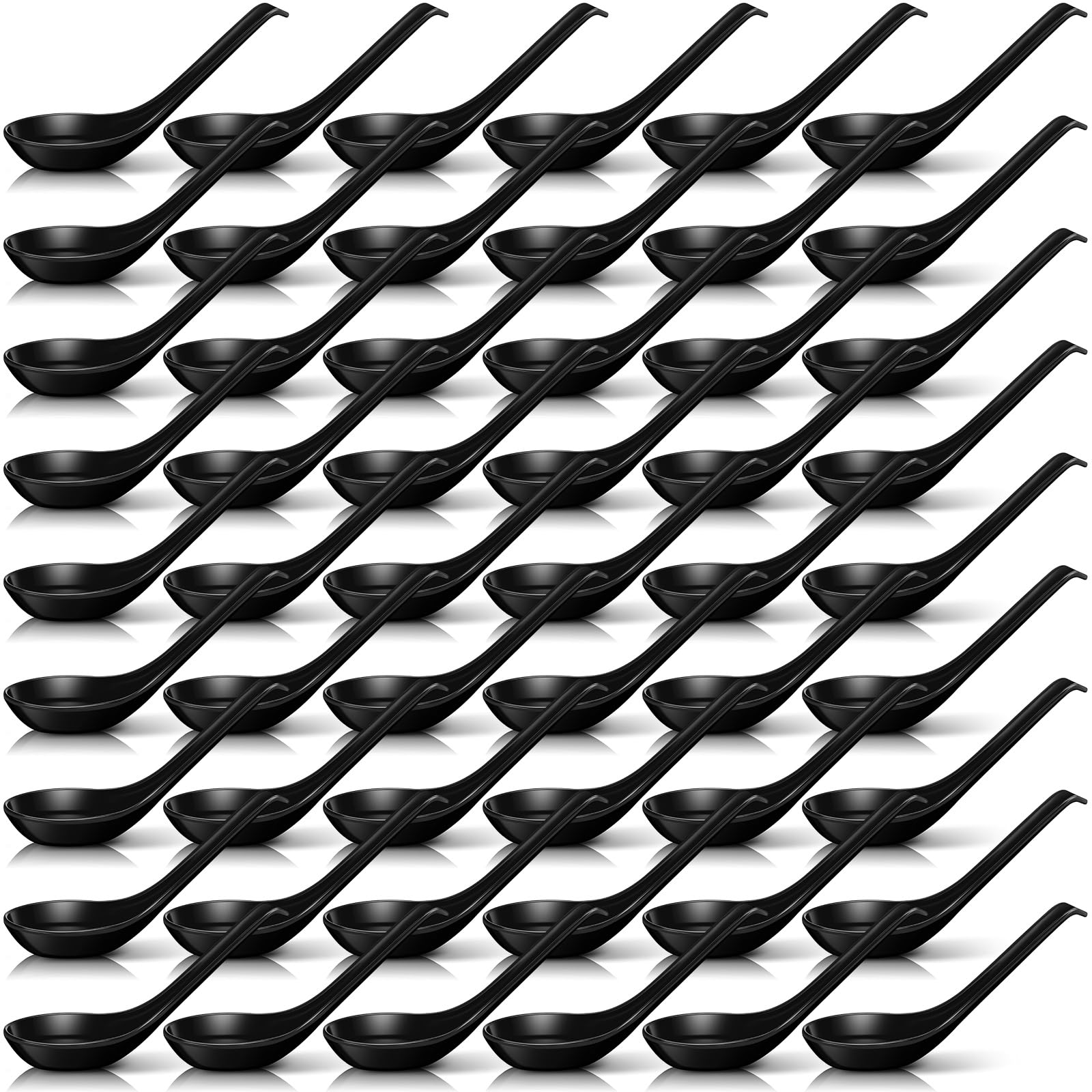 Hushee 100 Pcs Asian Soup Spoon Chinese Soup Spoons Bulk Large Melamine Noodle Ramen Spoons Reusable Japanese Soup Spoon Wonton Rice Dumpling Pho Spoon with Hook for Home Kitchen Restaurant (Black)