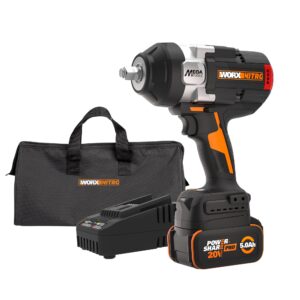 worx nitro 20v brushless high torque 1/2" cordless impact wrench 1400 ft/lbs, battery impact wrench with constant torque system, compact impact wrench with auto mode – battery & charger included