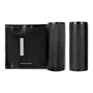 stash proof vacuum seal rolls 11" x 50' 2 pack (100 feet total) 5.5 mil (black and black) - bpa free commerical grade food saver for storage, sous vide, and meal prep sealer bag