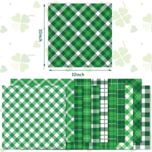 Whaline 12Pcs St. Patrick's Day Cotton Fabric Bundles Green Plaid Fat Quarters Buffalo Plaid Quilting Patchwork for Irish Holiday DIY Handmade Craft, 10 x 10 Inch