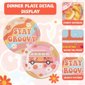 100 PCS Groovy Paper Plates Napkins Boho Groovy Party Supplies 9 inch Disposable 60s 70s Daisy Love Peace Rainbow Party Plates and Napkins for Birthday Baby Shower Party Supplies