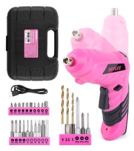 difflife 28pcs pink power 3.6v cordless electric screwdriver rechargeable electronic mini automatic gyroscopic screw gun kit for home - pink tools for women