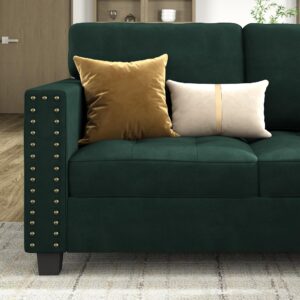 HONBAY Velvet Convertible Sectional Sofa L Shaped Couch Reversible 4 Seat Corner Sectional Sofa for Small Space, Green