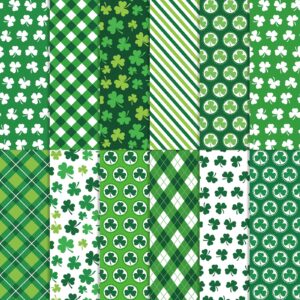 whaline 12pcs st. patrick's day cotton fabric bundles green shamrock plaid fat quarters lucky clover quilting patchwork for irish holiday diy sewing craft decor, 18 x 22 inch