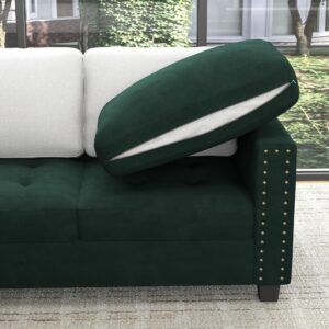 HONBAY Velvet Convertible Sectional Sofa L Shaped Couch Reversible 4 Seat Corner Sectional Sofa for Small Space, Green