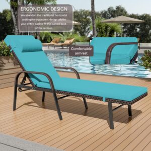 ASJMR Patio Chaise Lounge Set 3 Pieces Outdoor Lounge Chair with Rattan Adjustable Backrest Armrest and Folding Table for Beach Patio,Sand, for Poolside Backyard Porch