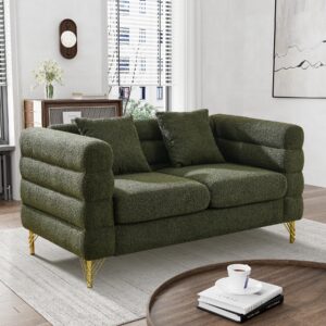 ouyessir 60 inches teddy sofa, mid century loveseat sofa with metal legs, 2 seater couch with 2 pillows for bedroom, living room, lounges, office, apartment,small space