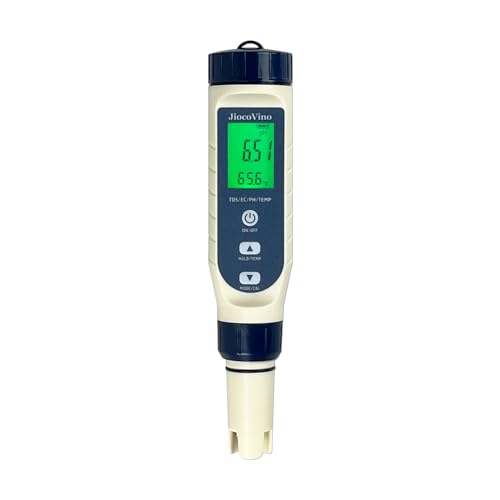 JiocoVino Digital pH/TDS Meter for Water Quality, 4 in 1 Waterproof Water Tester with Backlit Measurement 1-9990ppm for Drinking Swimming Pool Hydroponic Aquarium (Ivory White)