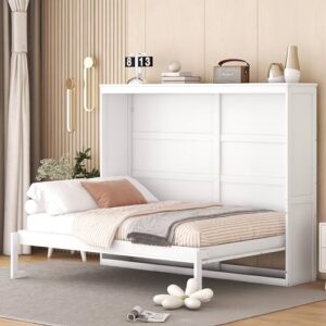 deyobed full size multifunctional murphy bed, comfortable wall bed for bedroom apartment dorm, can be folded away into a cabinet, no box spring needed, white