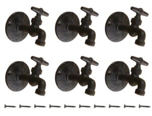 midwest craft house 6 rustic cast iron hooks, faucet, spigot looking, faux faucet, wall hooks, coat hooks, drawer pulls