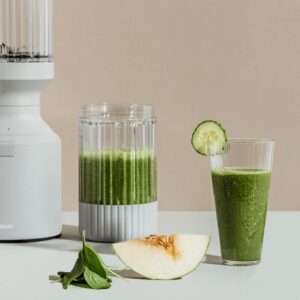 Beast Blender | Sleek Kitchen Countertop Design, Patented Blending Technology | Take Smoothies & Shakes To-Go with NEW Portable Straw Cap System (Pebble Grey)