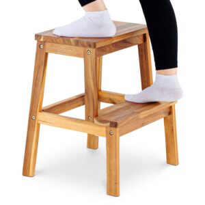 beefurni 2 step wood stool, wooden step stools for adults & kids 350 lbs, kids step stool, bathroom,bedroom stool, closet step stool, easy to assemble, 1 year manufacturer warranty