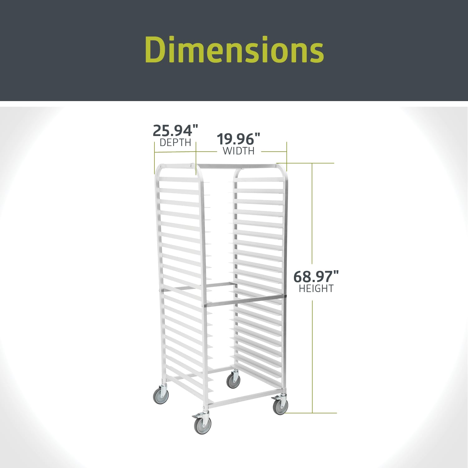 Pearington 20-Tier Bun Pan Rack with Wheels, Commercial Baking Rack for Full or Half Industrial Pan Storage, Bakery Accessory for Kitchen, Restaurant, & More, 25.94" L x 19.96" W