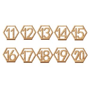 sycooven wooden table numbers, 1-10 wedding table numbers with holder base, double sided hexagon shape perfect for wedding, party, events or catering decoration(11-20)