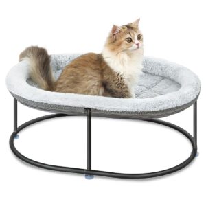 zoratoo elevated cat hammock bed for indoor cats, fluffy warm cuddle cat bed with detachable pad bed cover, portable pet bed raised cuddler for sleeping kittens, small dog, oval cat hammock grey