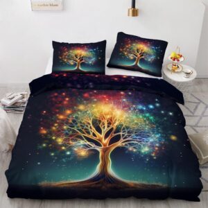 omersa ultra soft and non-iron brushed microfiber tree of life queen size duvet cover sets - fantasy bedding set with quilt cover & 2 pillowcases, zipper closure