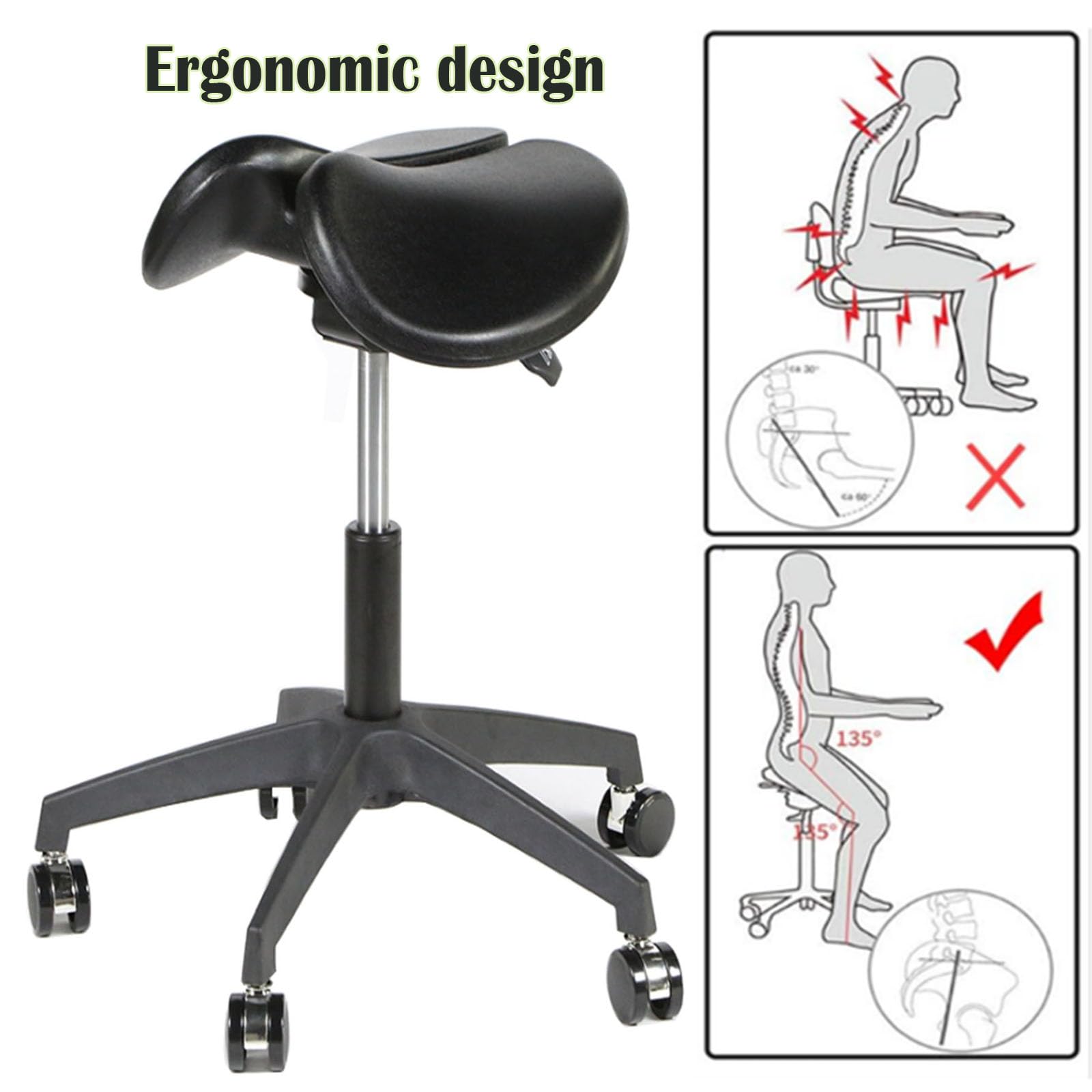 SFKLYU Split Saddle Stool Dentist Chair Doctor Stool Ergonomic Saddle Stool Adjustable Height for Drafting Lab Clinic Dentist Salon Massage Office,B,M