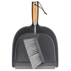 subekyu dustpan and brush set with stainless steel handle, hand mini broom and dustpan set, small broom and dustpan set for kitchen/desktops/bedroom, dark gray, 1 set