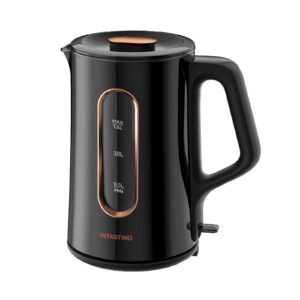 intasting electric kettle, double wall glass inner, hot water boiler heater pot, 1.5-liter, 1200 watts for fast boiling, 53oz bpa free, glossy black