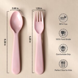 12 Pcs Toddler Utensils Set, Plastic Spoons and Forks Set for Kids, Multicolor Children Safe Flatware, Plastic Reusable Cutlery, BPA Free, Dishwasher Safe - Pink