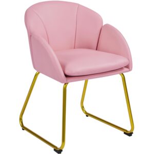 yaheetech modern pu leather armchair, flower shaped makeup chair vanity chair with golden metal legs for living room/makeup room/bedroom/home office/kitchen, simple pink