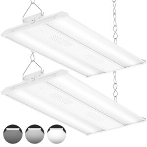 cinoton 2ft 165w/110w/80w led shop light with 22275lm, 0-10v dimmable linear high bay lighting, 120-277v power tunable commercial hanging lights for garage office warehouse workshop ul listed 2 pack